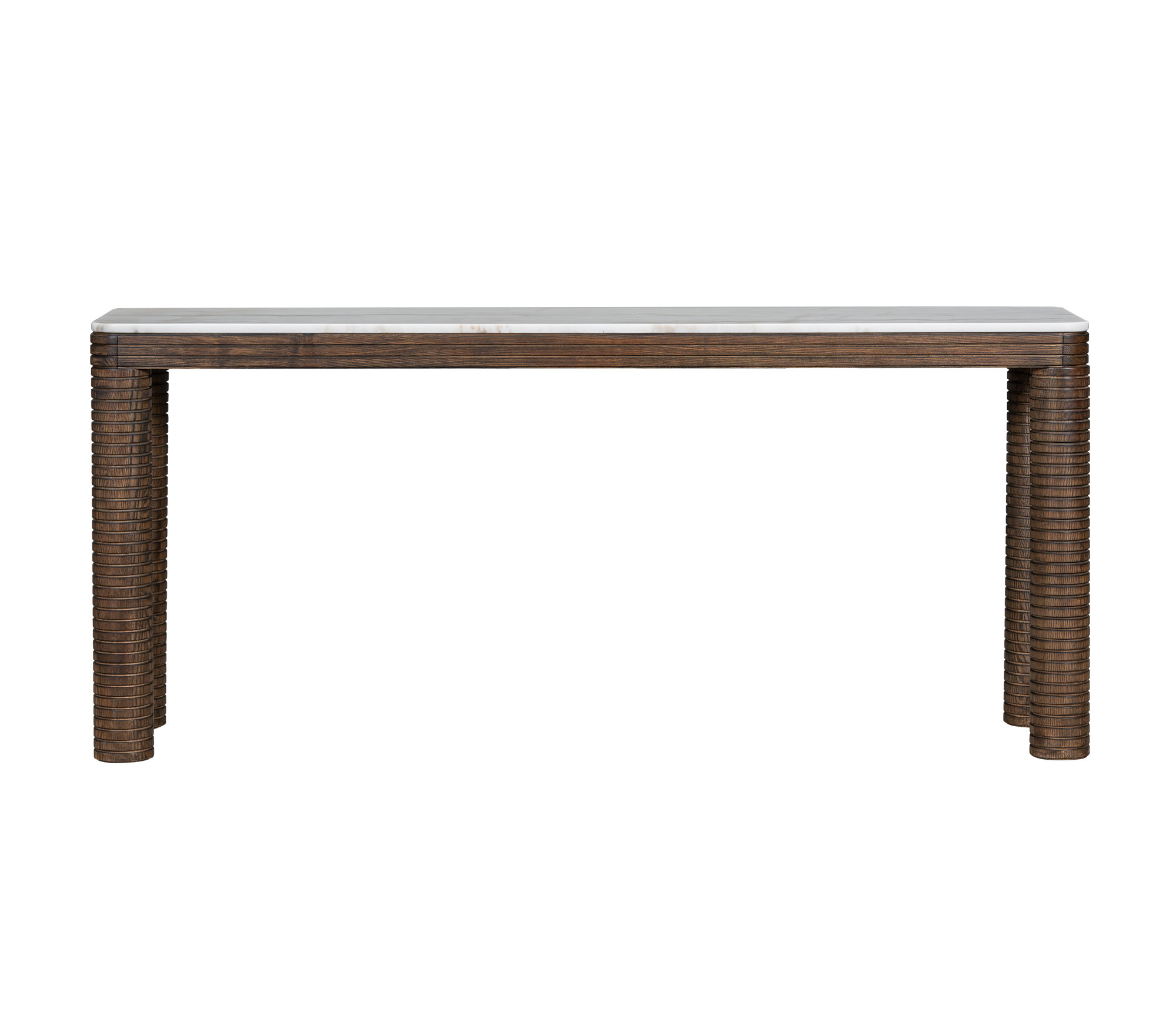 Alder & Tweed Durham Oak Wood with Grecian White Marble Top 72" Console Table | Perigold